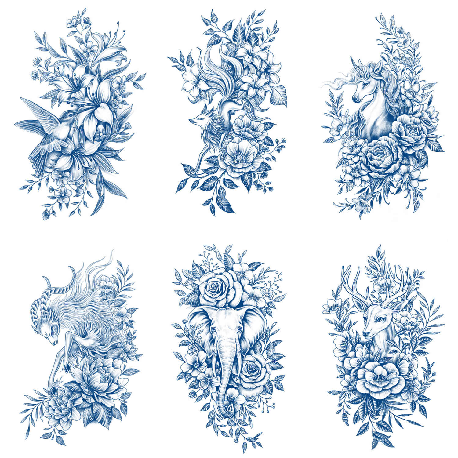 Semi Permanent Men Women Flowers Animals mix Tattoo Sticker ...