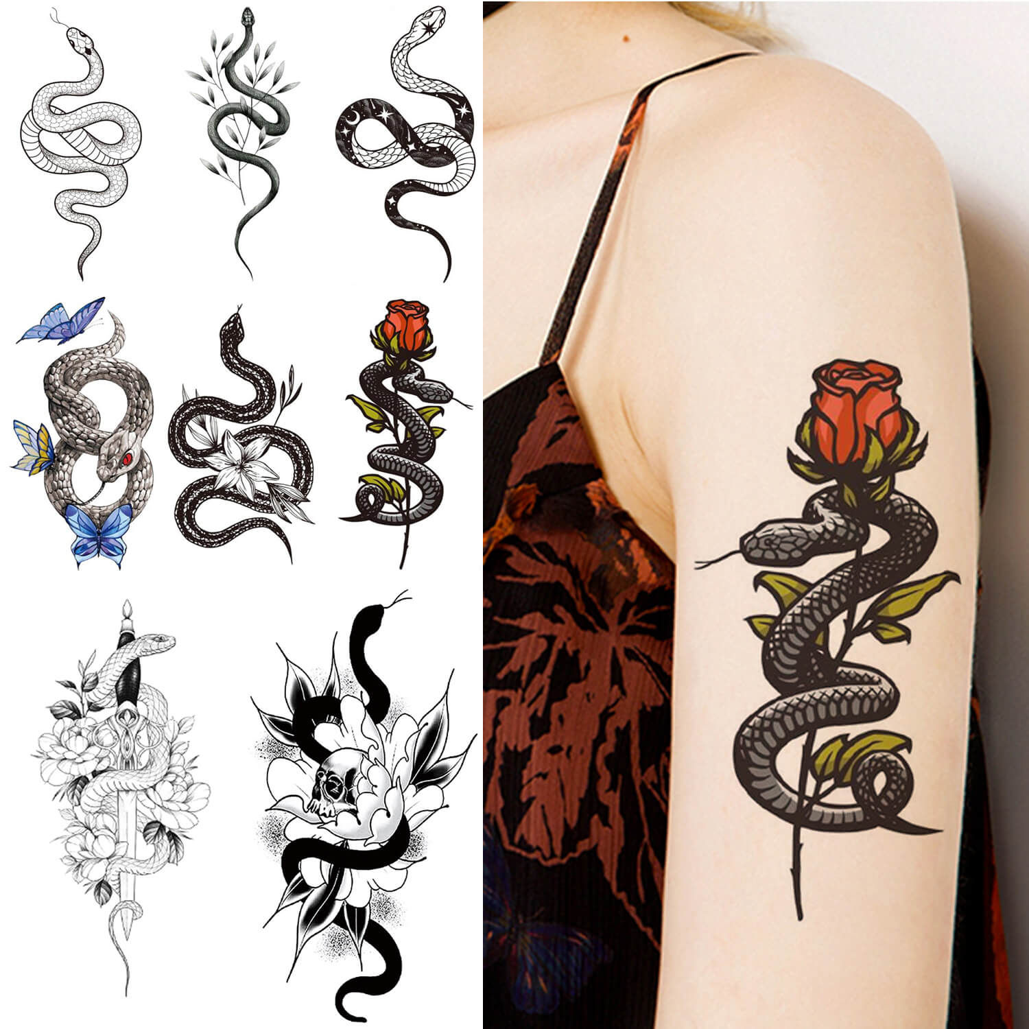 Fierce Animals Eagle Snake Tattoo Sticker for Arm Thigh Chest Back ...